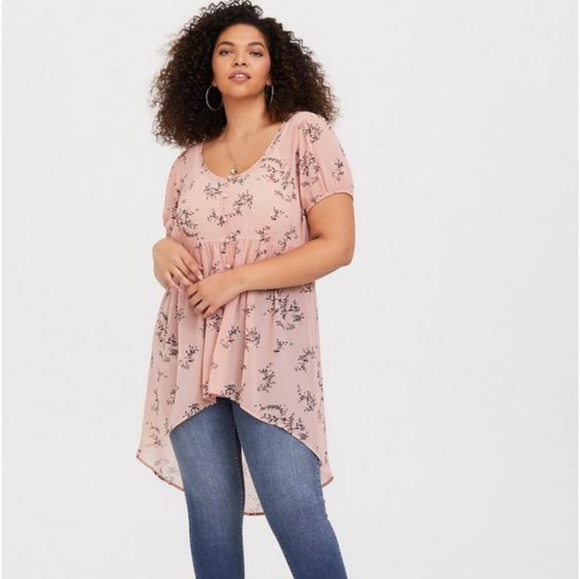 torrid | Tops | Torrid Lexie Babydoll Chiffon Smocked Floral Coral Pink ...